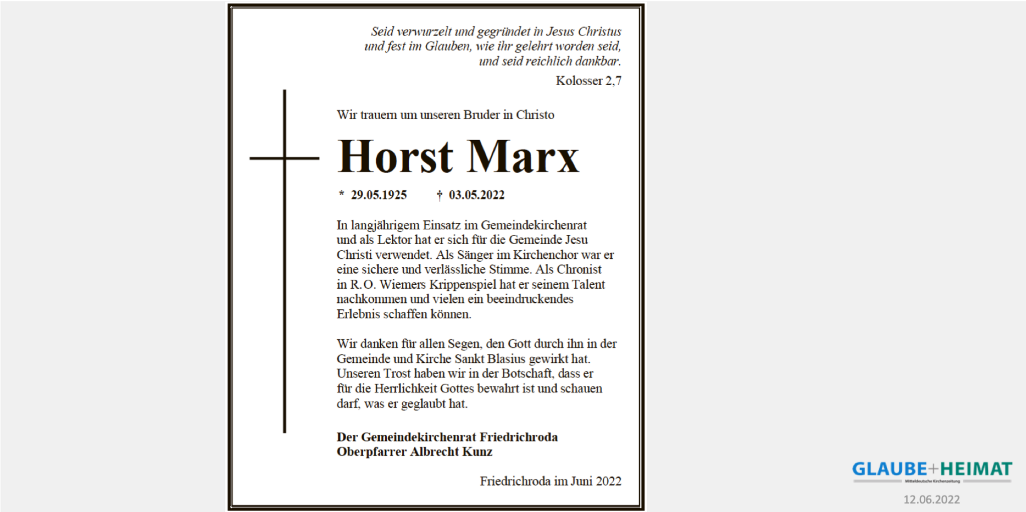 Traueranzeige: Horst Marx - Weimar