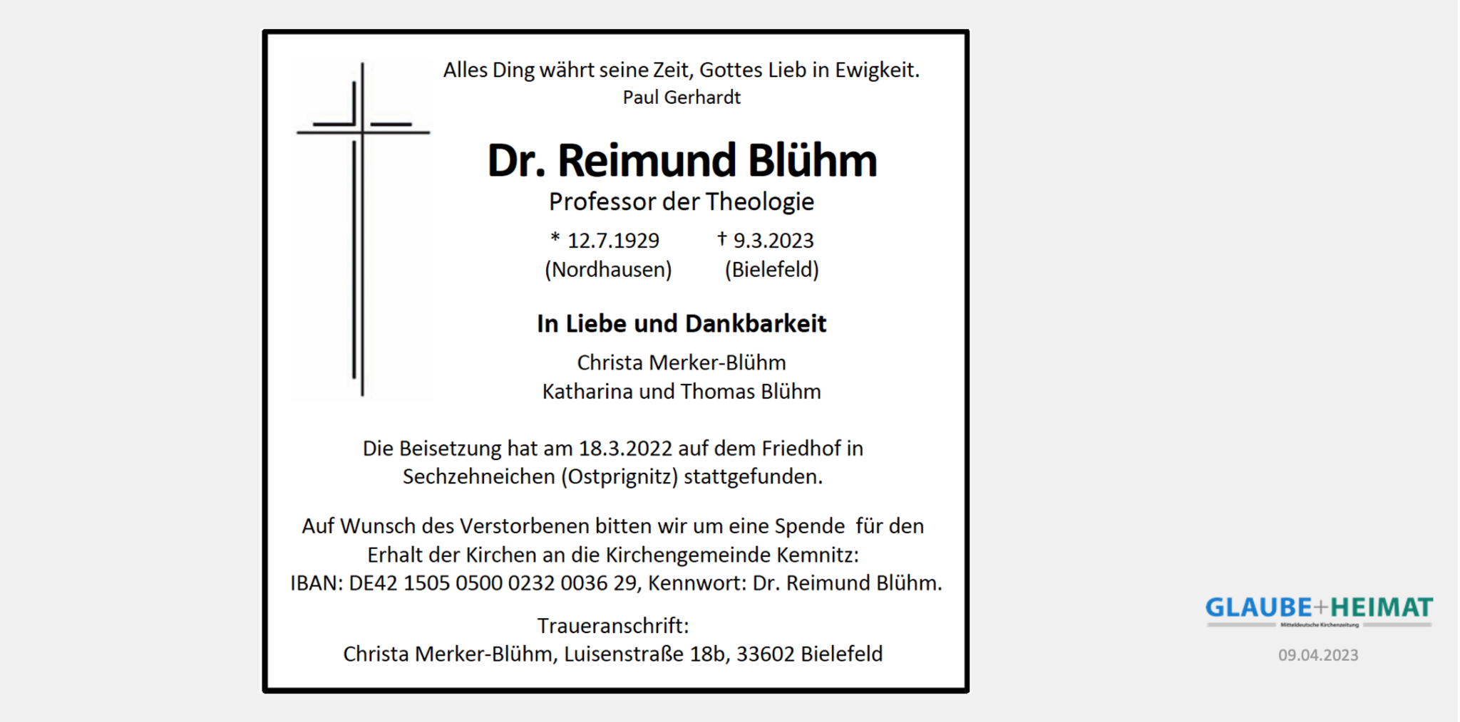 Traueranzeige: Dr. Reimund Blühm